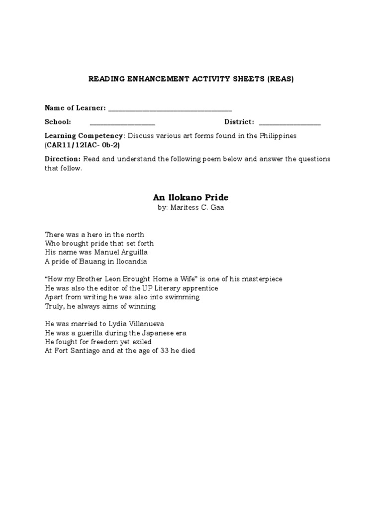 Reading Enhancement Activity Sheets | PDF