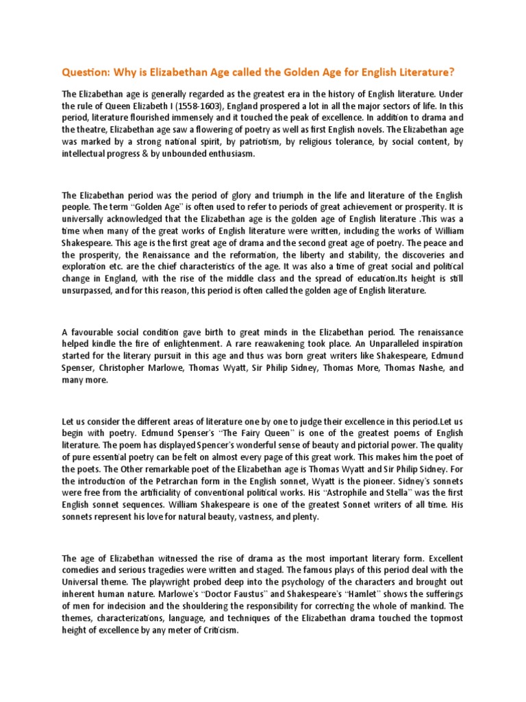 Elizabethan Age: The Golden Era of Literature | PDF | Sonnets | English ...