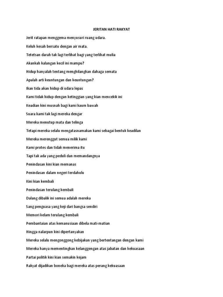 Jeritan Hati Rakyat - Puisi | PDF Jeritan Hati Rakyat - Puisi | PDF