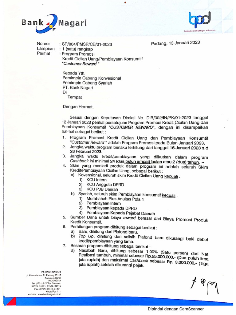 Surat Promosi Program Customer Reward | PDF