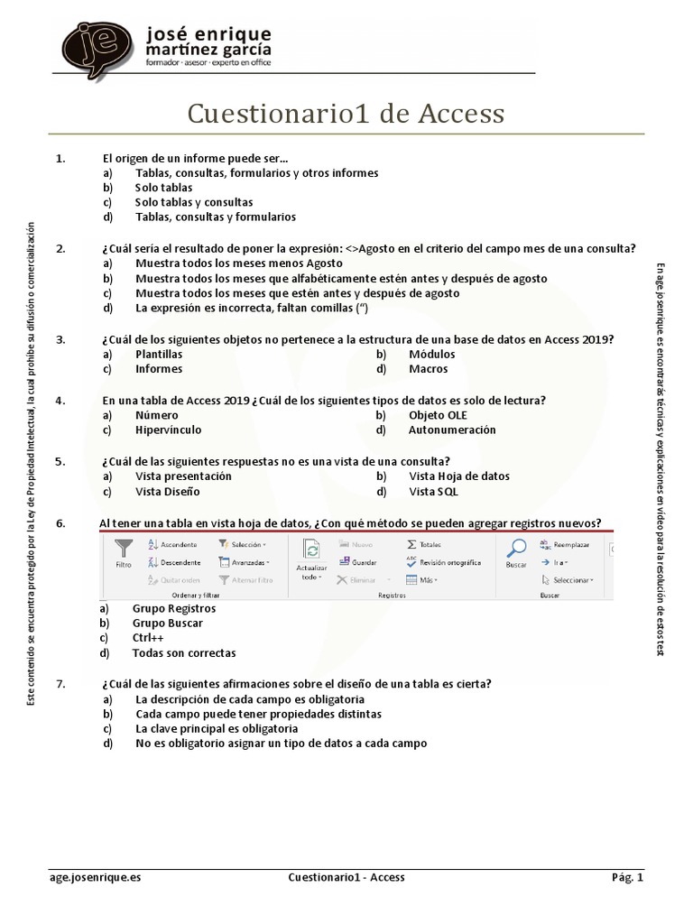 Cuestionario de Access 2019 | PDF | Bases de datos | Informática