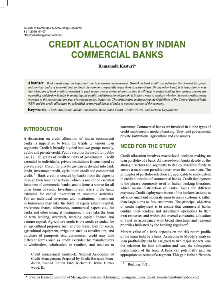 Credit Allocation by Commercial Banks PDF | PDF