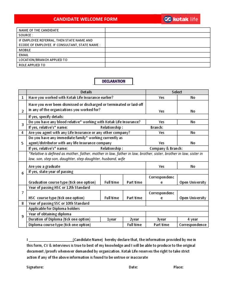 Candidate Welcome Form | PDF
