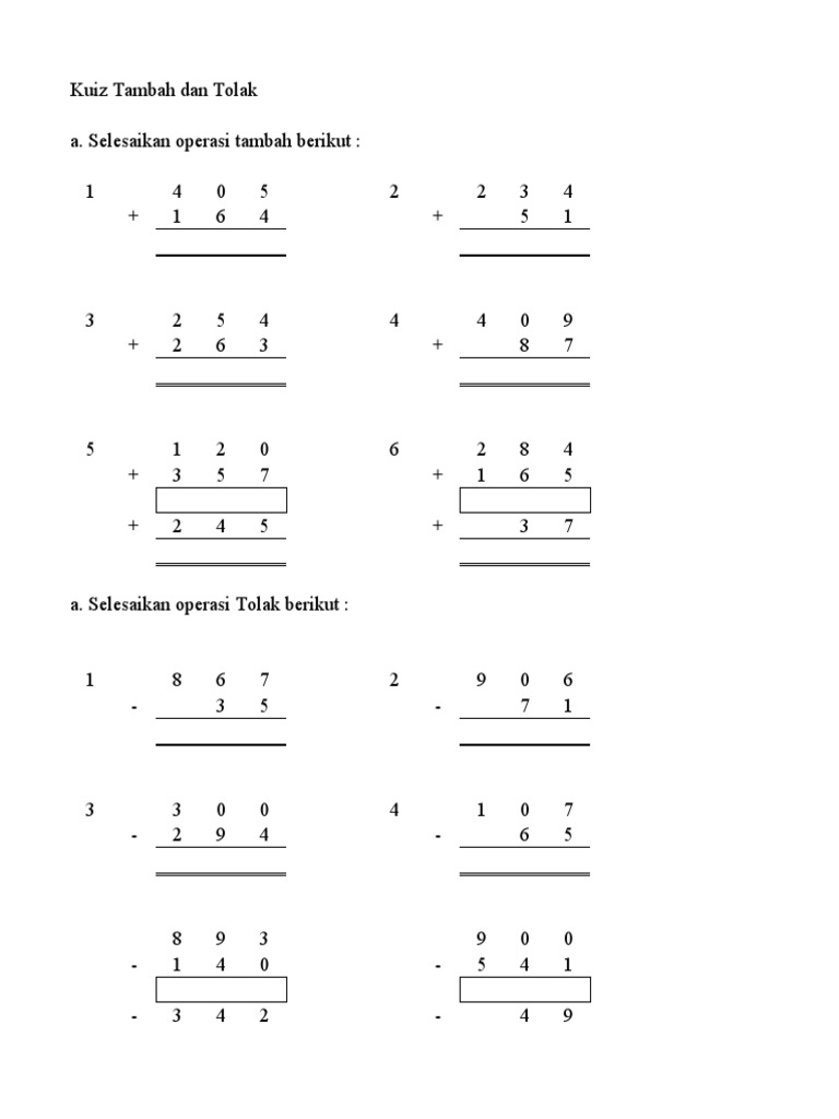 TH 2 Kuiz Tambah Dan Tolak | PDF