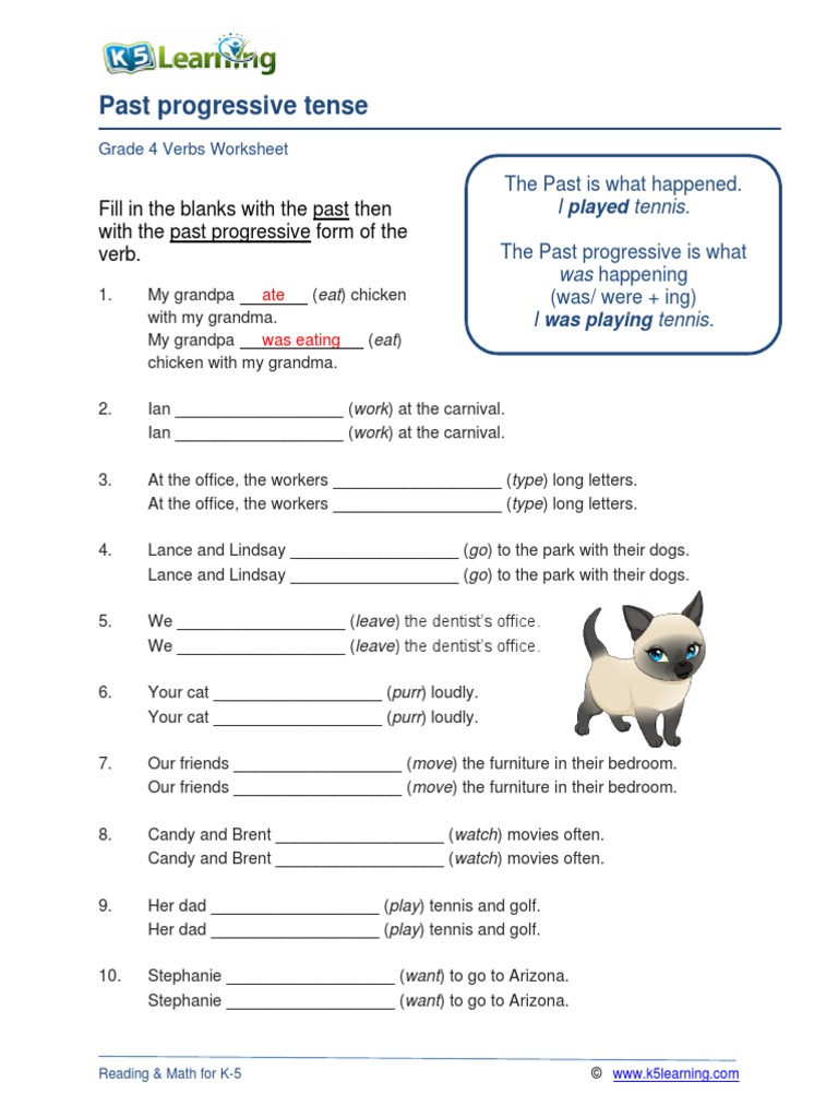 Grade 4 Past Progressive Tense A | PDF | Linguistics | Syntax