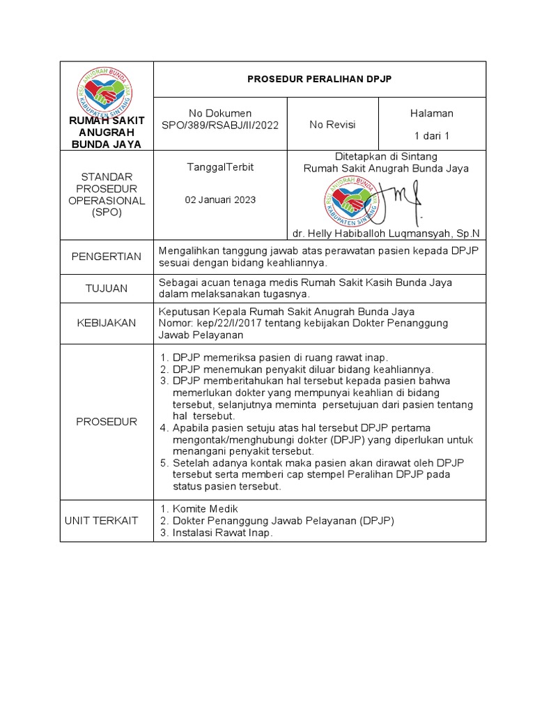 Sop Prosedur Peralihan DPJP | PDF