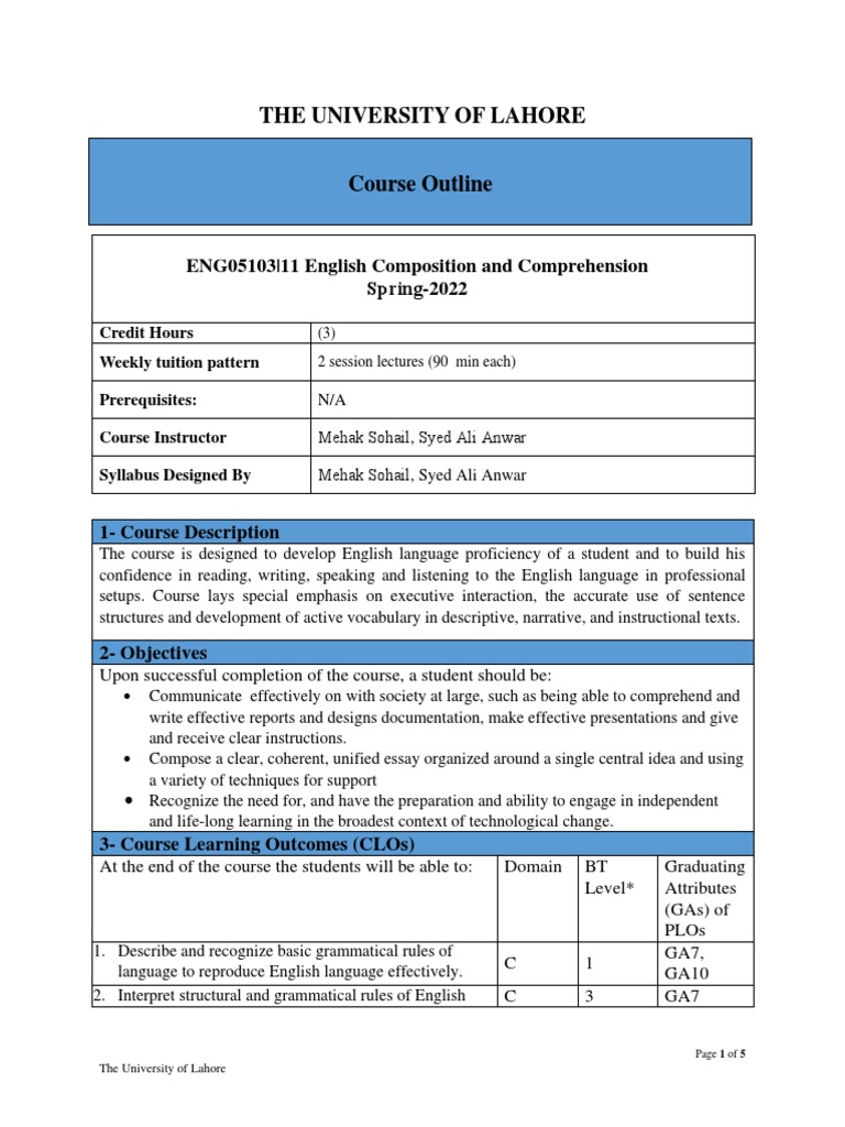 ENG05103 (English Composition and Comprehension) - Course Outline PDF ...