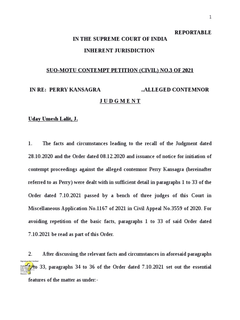 Supreme Court Contempt Case: Perry Kansagra | PDF | Contempt Of Court ...