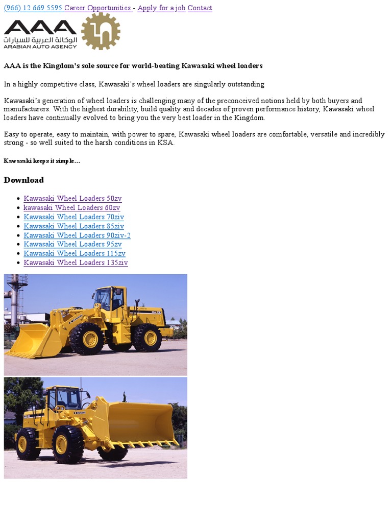 Kawasaki Wheel Loaders From AAA - Arabian Auto Agency | PDF | Home ...