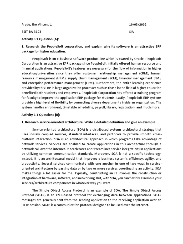 Activity 2 - Jiro - Prado | PDF | Service Oriented Architecture | Enterprise Resource Planning