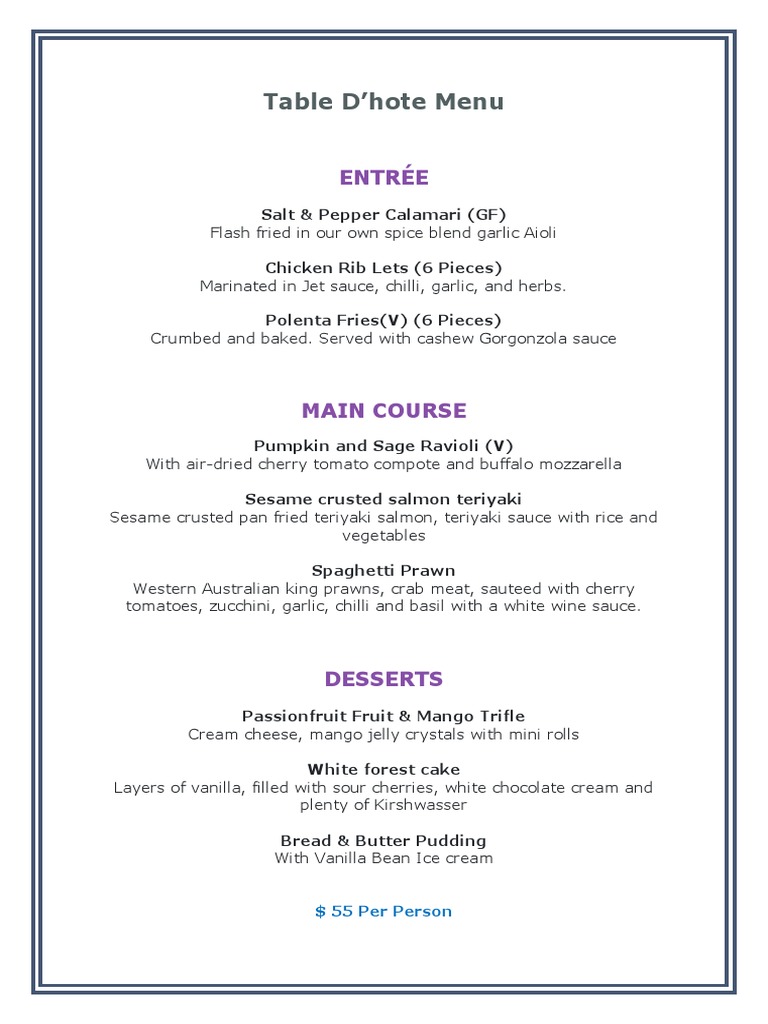 Table DHote Menu | PDF