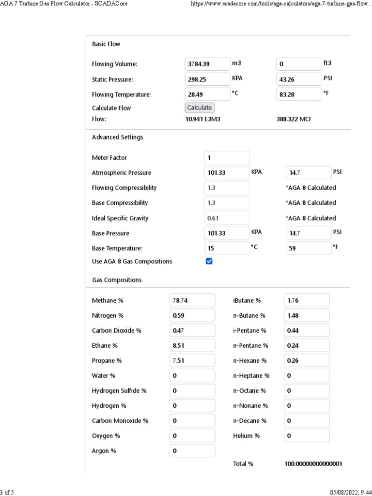 AGA 7 Turbine Gas Flow Calculator | PDF | Gases | Atmosphere