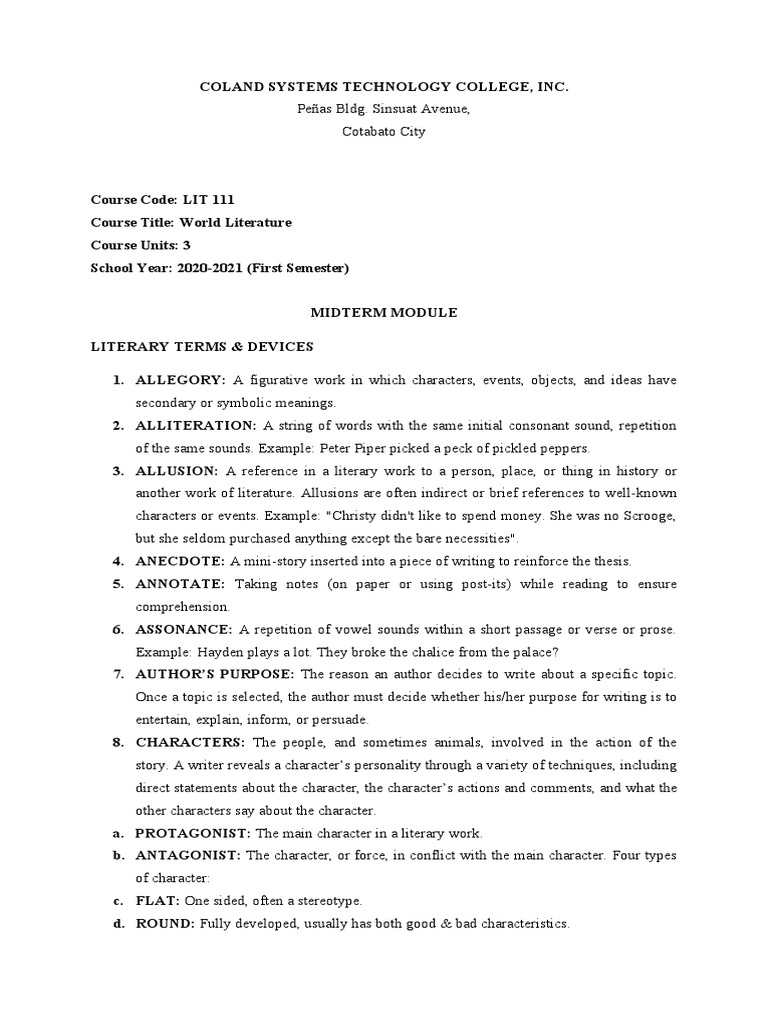 World Literature Midterm Module | PDF | Divine Comedy | Inferno (Dante)