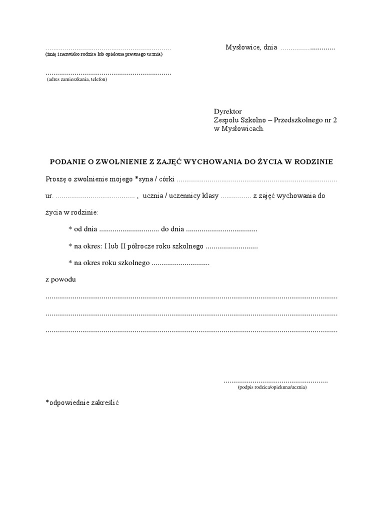 Zwolnienie WDZ Nowe PDF | PDF