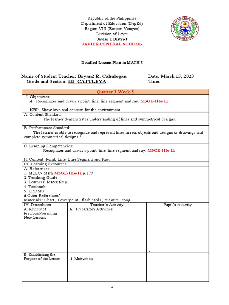 Detailed Math Lesson Plan for Grade 3 | PDF | Learning | Behaviorism
