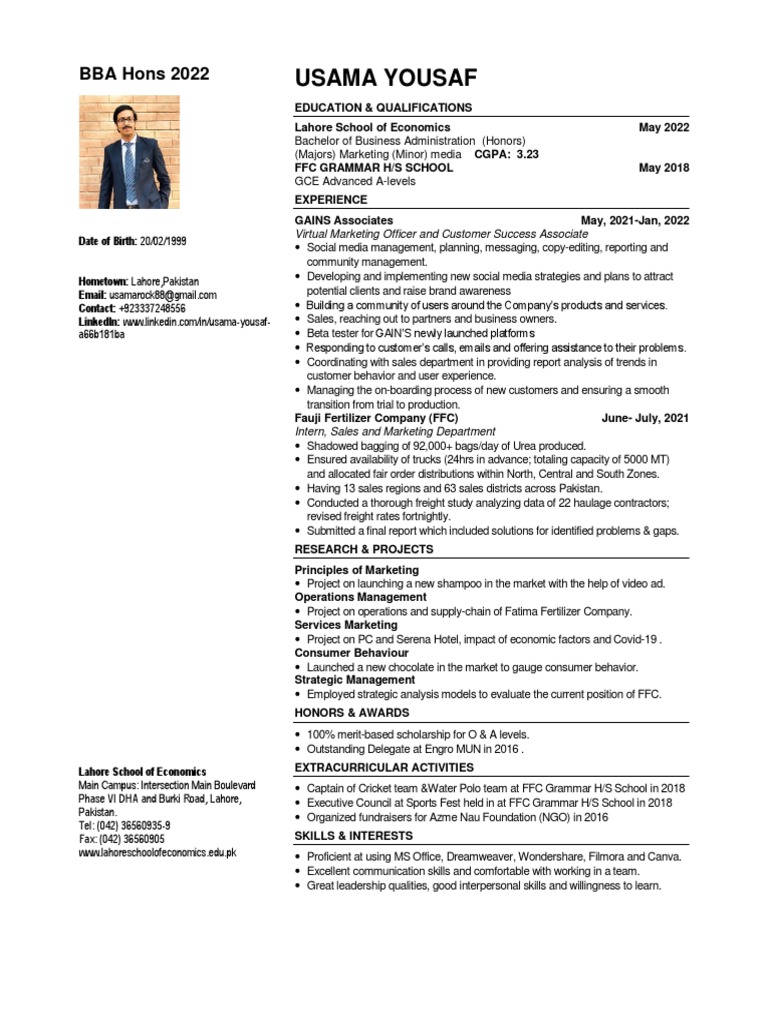 Usama Yousaf CV PDF | PDF | Marketing | Social Media