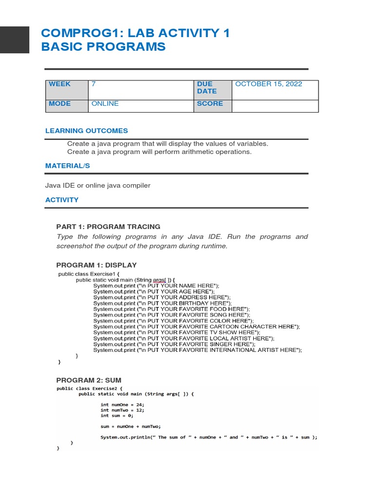 Comprog1 - Lab Activity 1 | PDF