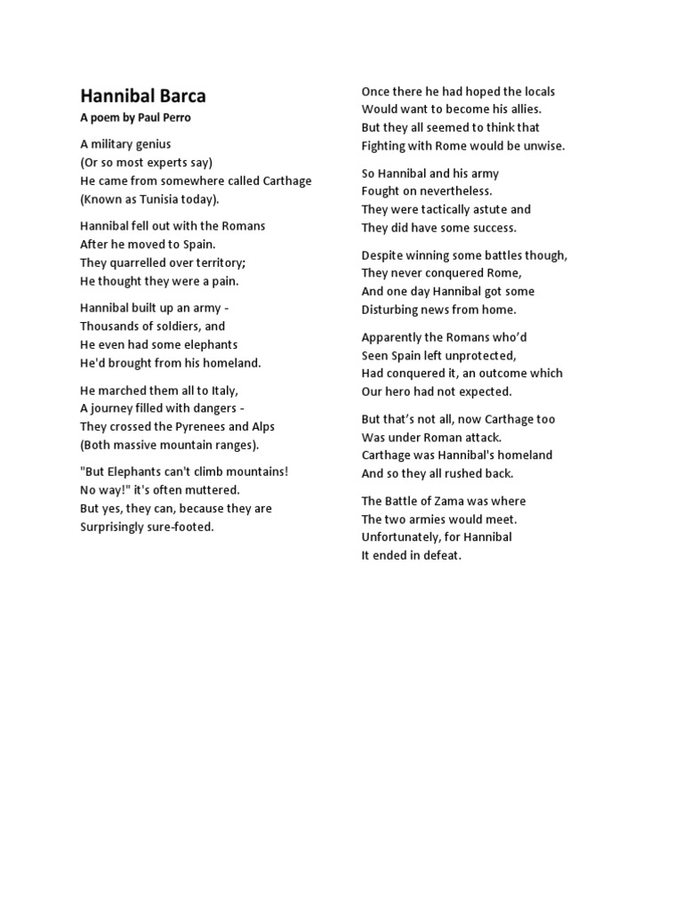 Poems and Songs For Fluency | PDF | Hannibal | Spartacus