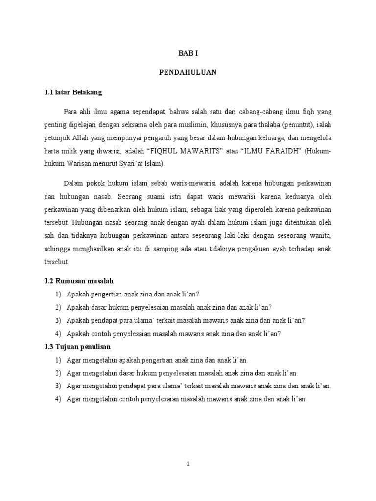 Makalah Mawaris Anak Zina & Anak Li'an | PDF