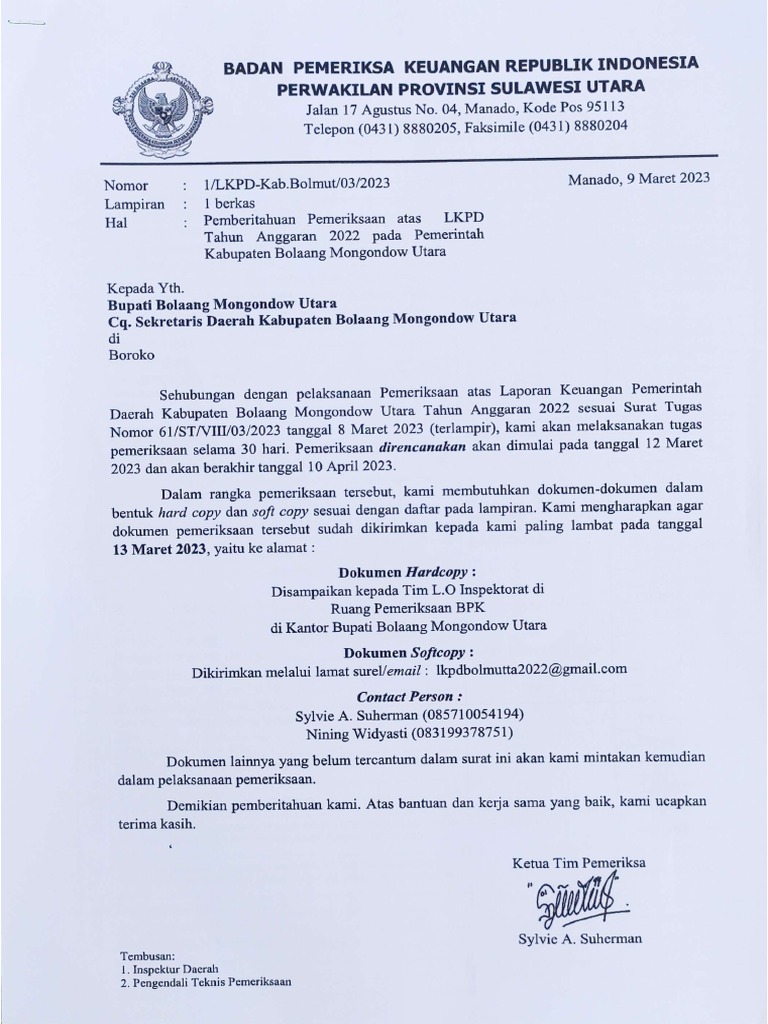 Surat Pemberitahuan BPK | PDF