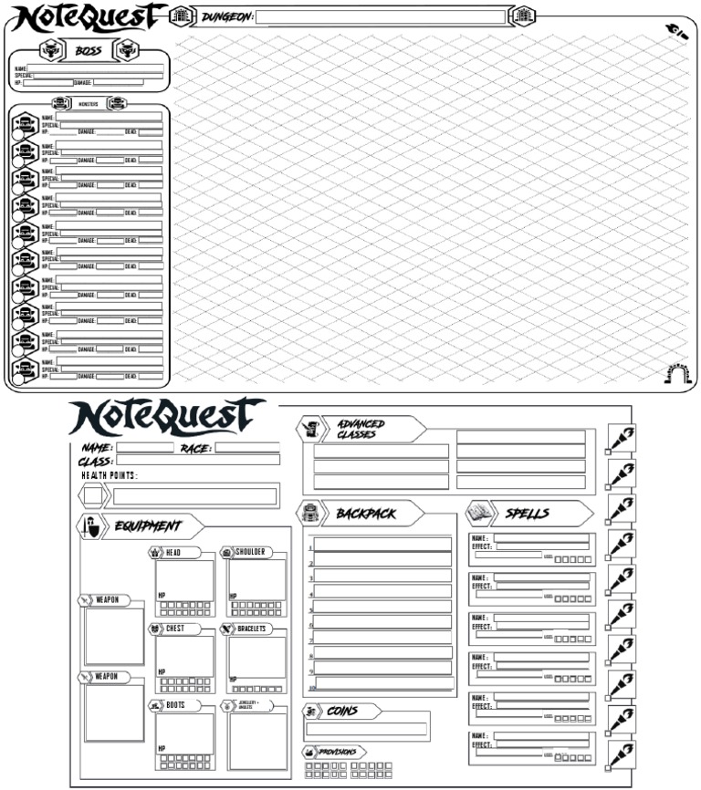 NQ Character Dungeon Sheet ENG Fillable PDF | PDF
