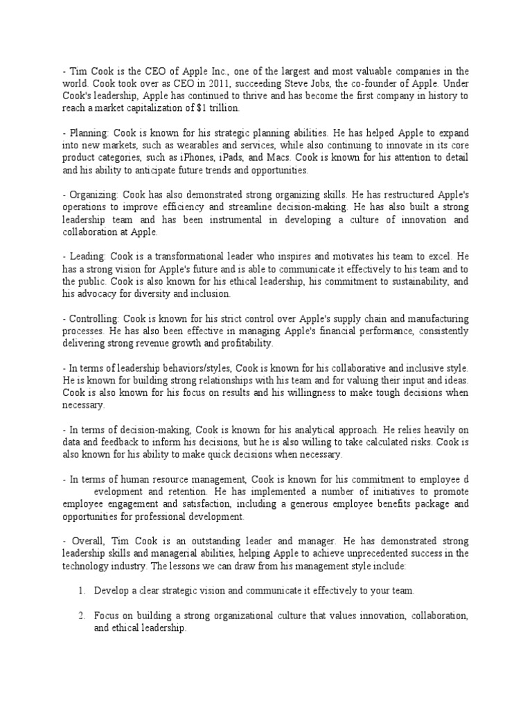 ESSAY TEST - MGT103 - Duration 60' | PDF | Apple Inc. | Leadership