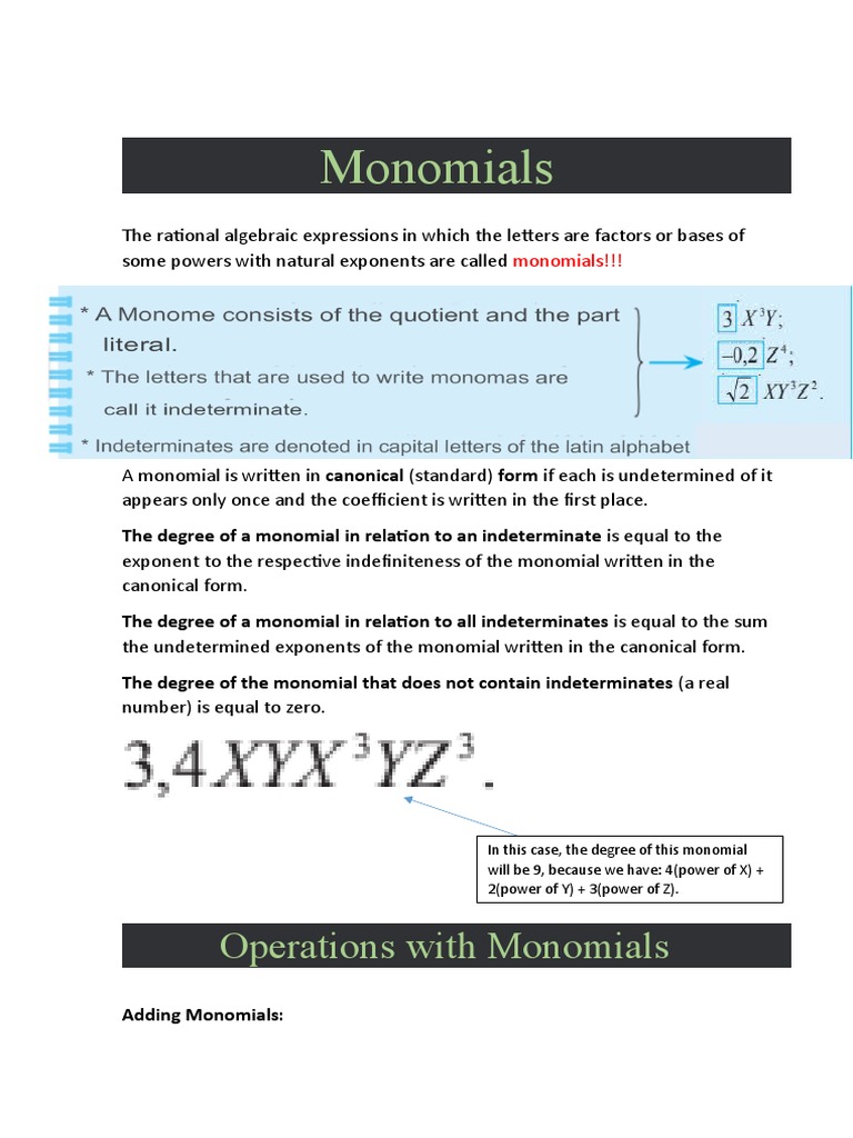 Monomials | PDF | Language Arts & Discipline | Teaching Methods & Materials