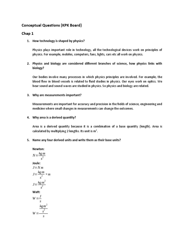 KPK Board Conceptual Questions 9th Class | PDF | Acceleration | Force