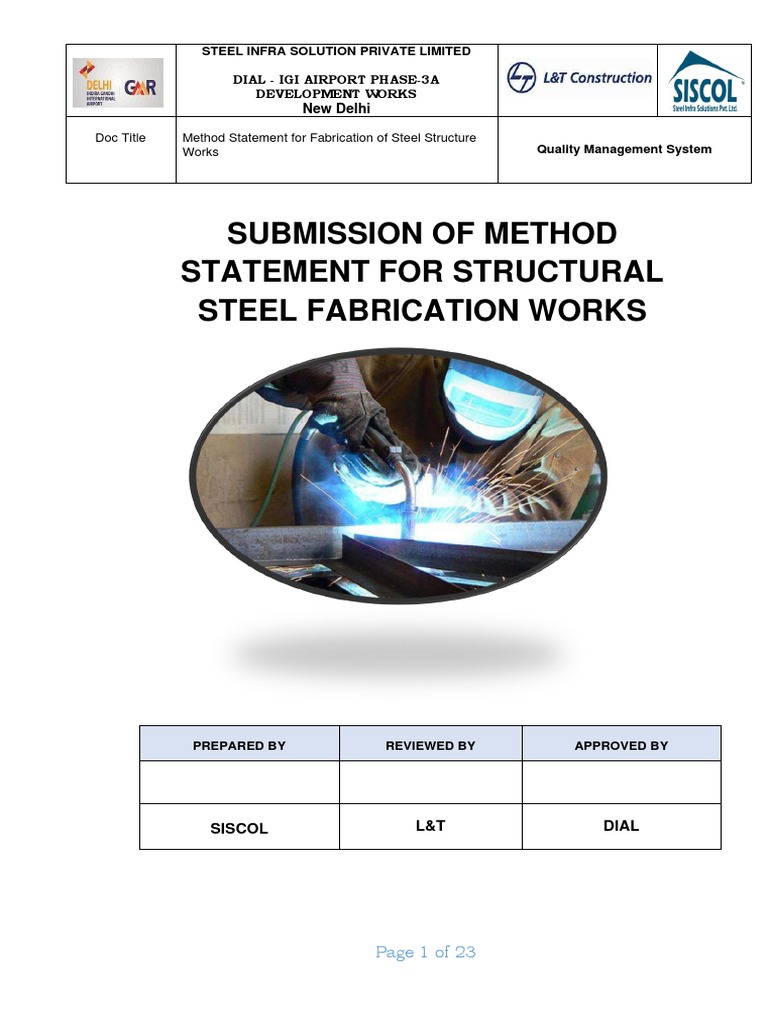 Steel Structure Fabrication Method Statement | PDF | Welding | Construction