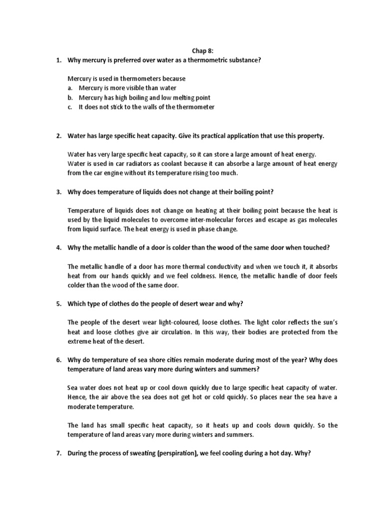 Chap8-9 National Book Foundation 9th Class Conceptual Questions | PDF | Heat | Water