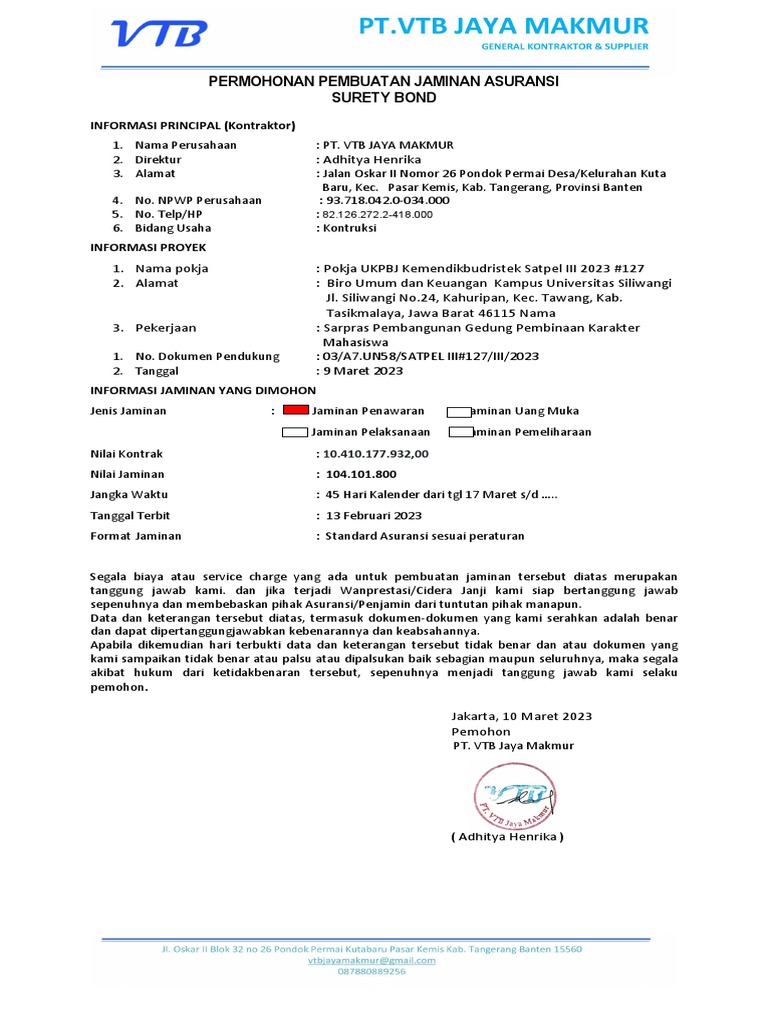 Permohonan Jaminan VTB | PDF