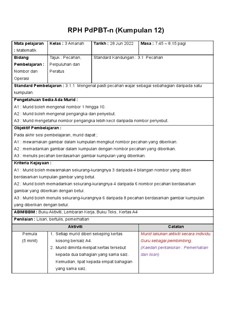RPH Kump 12 Terkini | PDF