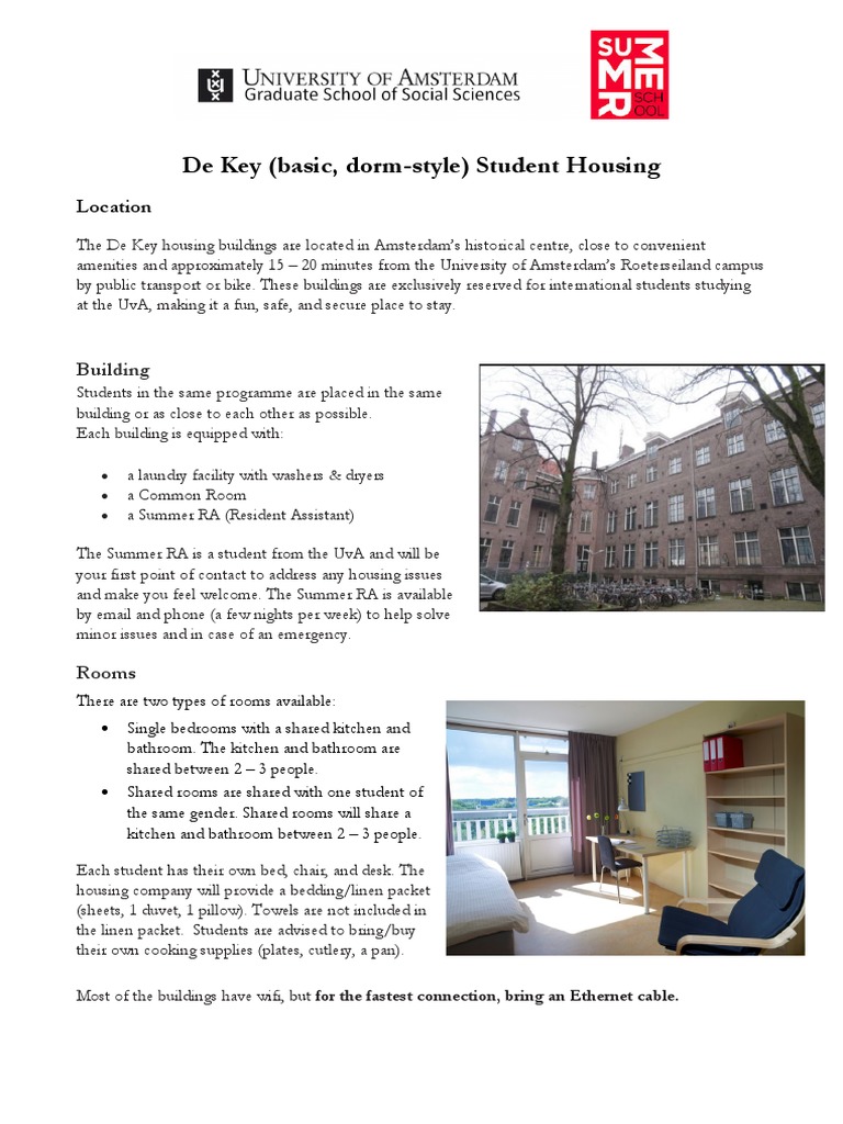 Uva Summer Programmes - Basic Student Housing - de Key | PDF
