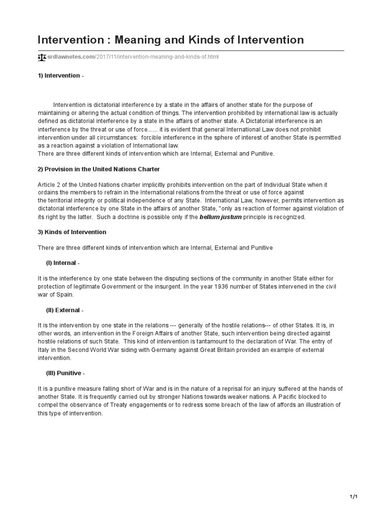 Types and Meaning of Intervention | PDF | International Law | United ...