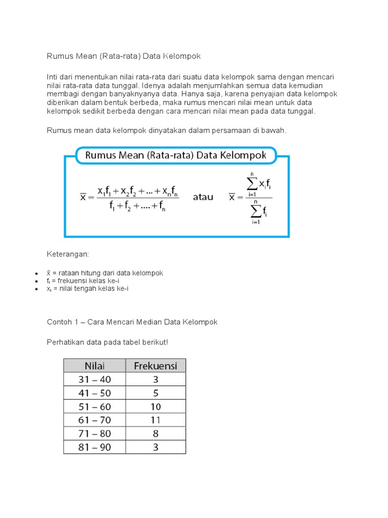 Mean Median Data Berkelompok | PDF