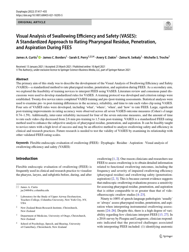 Visual Analysis of Swallowing Efciency and Safety (VASES) : A ...