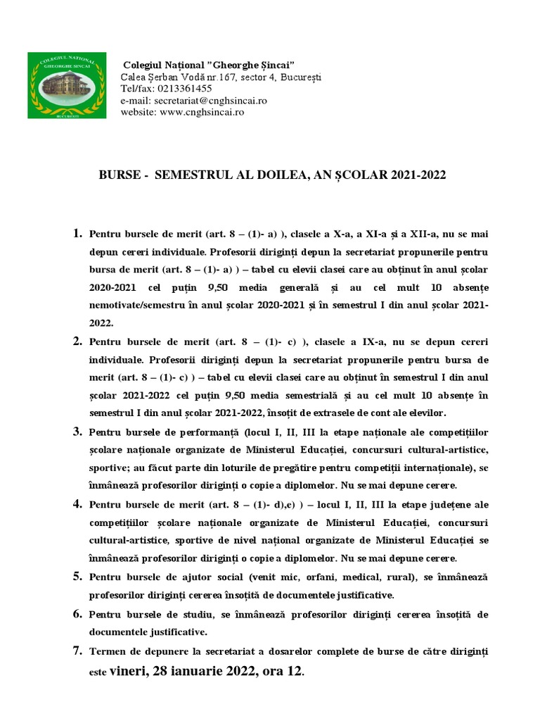 Anunt Burse Sem2 | PDF