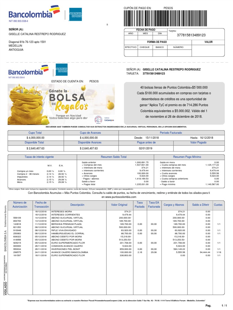 Extracto Tarjeta de Crédito | PDF | Economias | Finanzas personales
