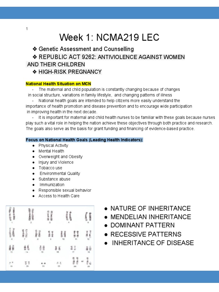 Week 1 - NCMA 219 Lec | PDF | Miscarriage | Genetic Disorder Week 1 - NCMA 219 Lec | PDF | Miscarriage | Genetic Disorder