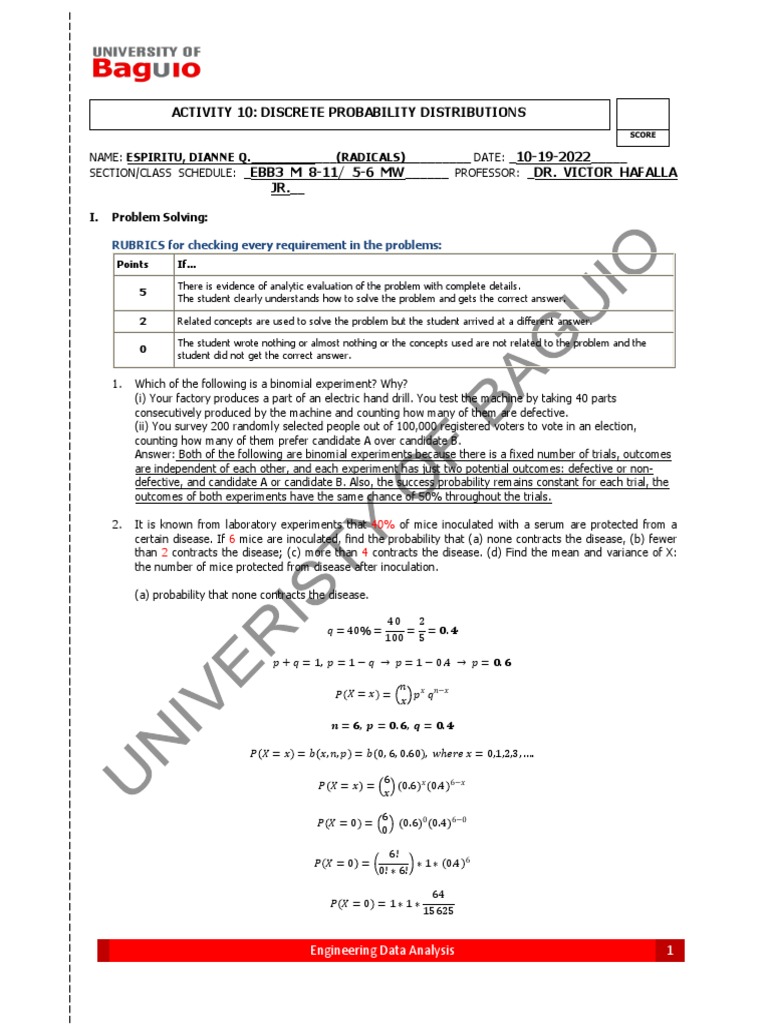 Espiritu Dianne Act10 Engdat1 Ebb3 PDF | PDF | Experiment | Probability Distribution