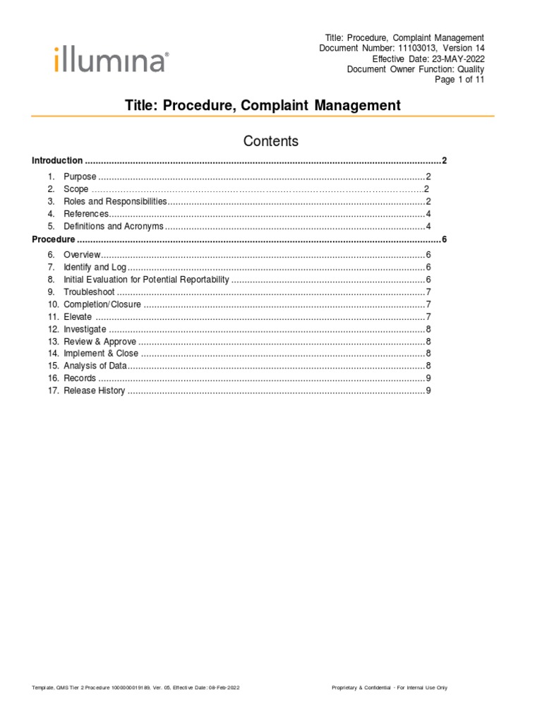Procedure - Complaint Management | PDF | Medical Device | Customer ...