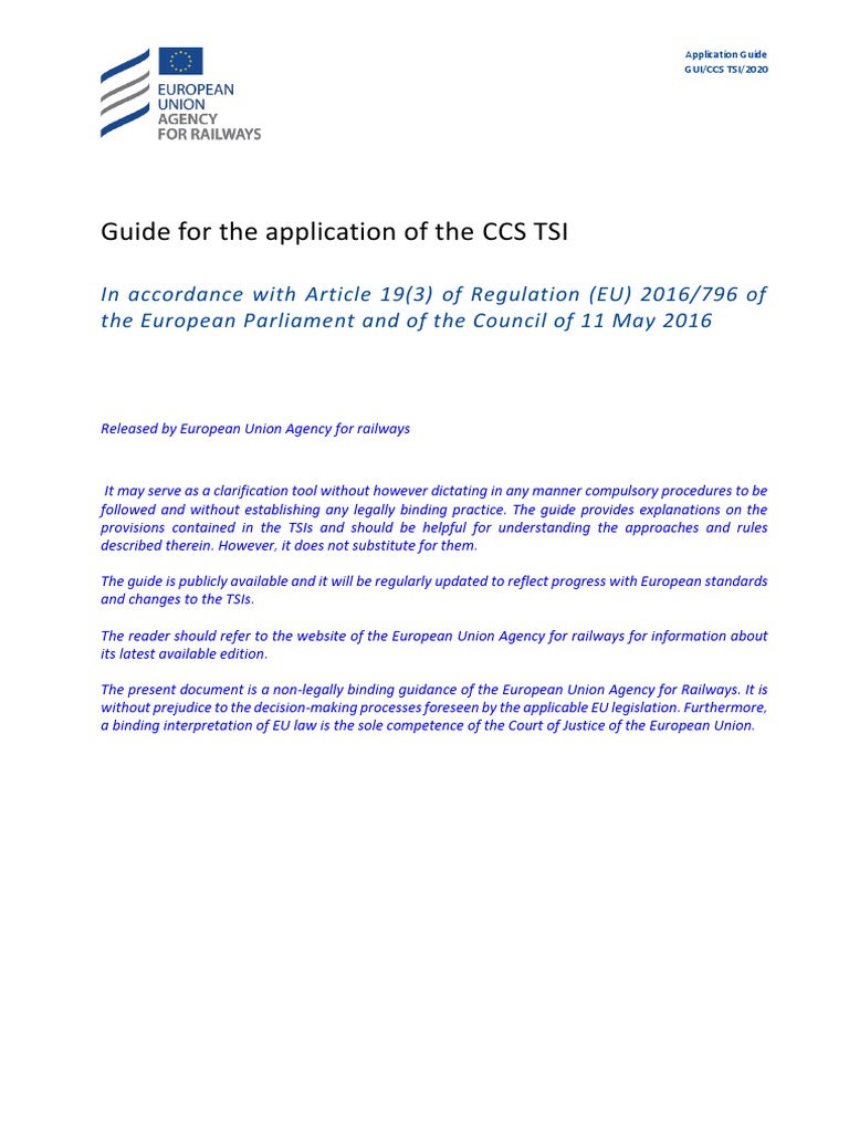CCS TSI Application Guide 2020 | PDF | European Union | Specification (Technical Standard)