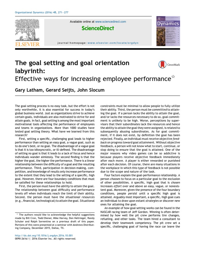 The Goal Setting and Goal Orientation | PDF | Goal | Goal Setting