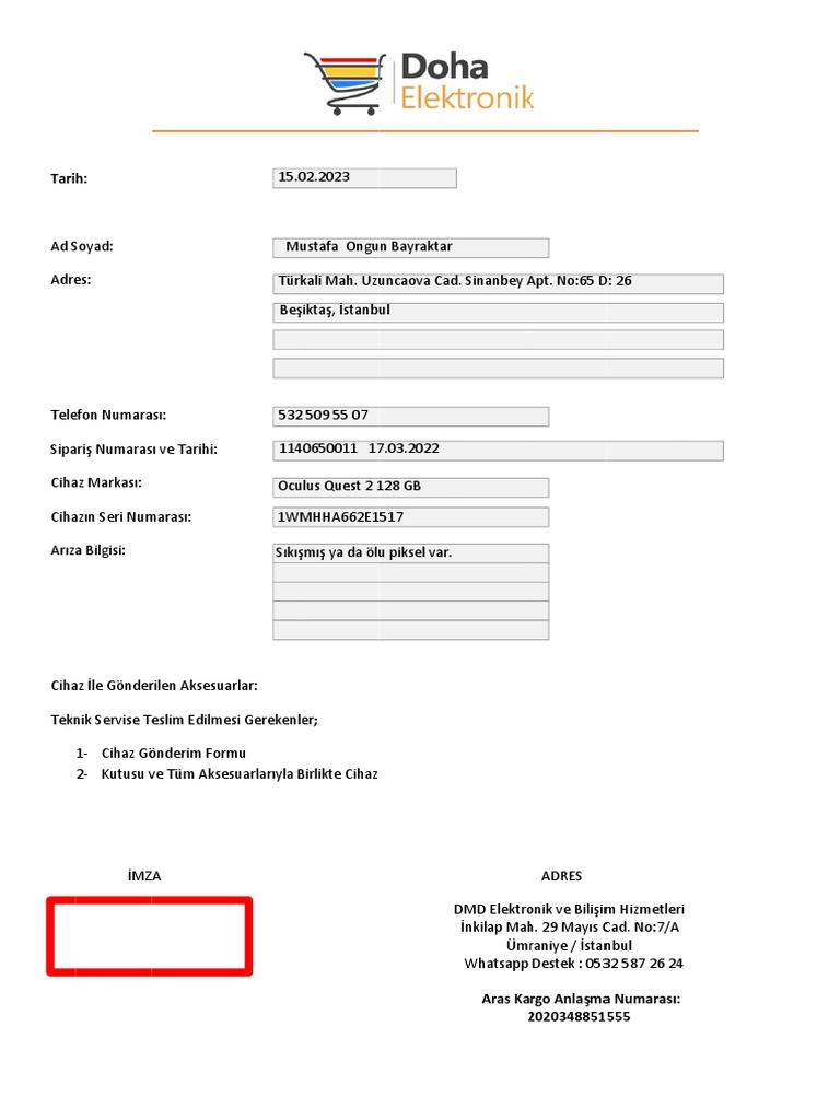 Oculus SERVİS FORMU | PDF