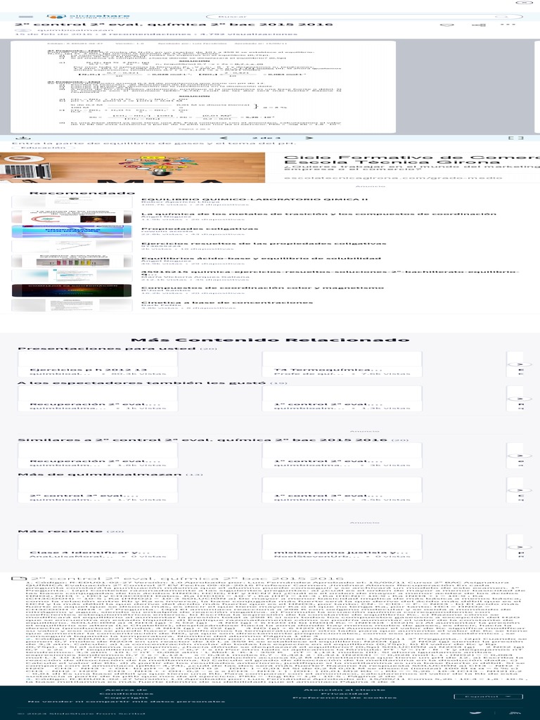 2º Control 2 Eval. Química 2º Bac 2015 2016 PDF | PDF | Equilibrio químico | Amoníaco