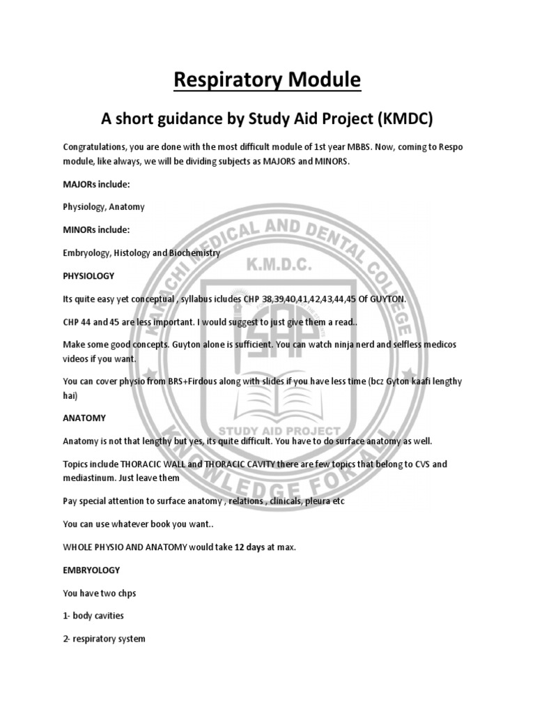 MBBS Respiratory Module Study Guide | PDF