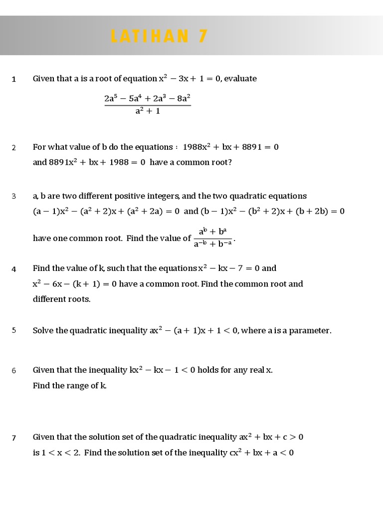 National Olympiad Practice 7 | PDF | Quadratic Equation | Equations