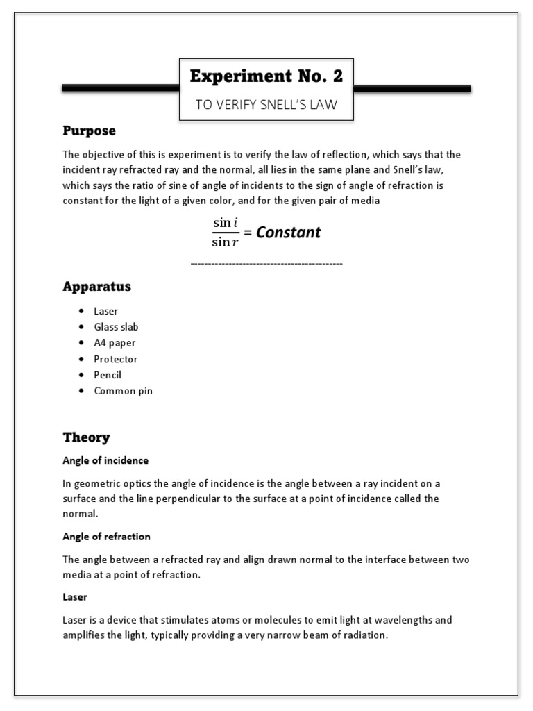 Lab Report - Experiment No 2 | Download Free PDF | Refraction | Light