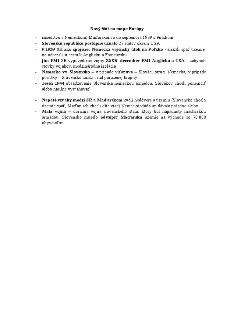 Nový Štát Na Mape Európy - Poznámky | PDF