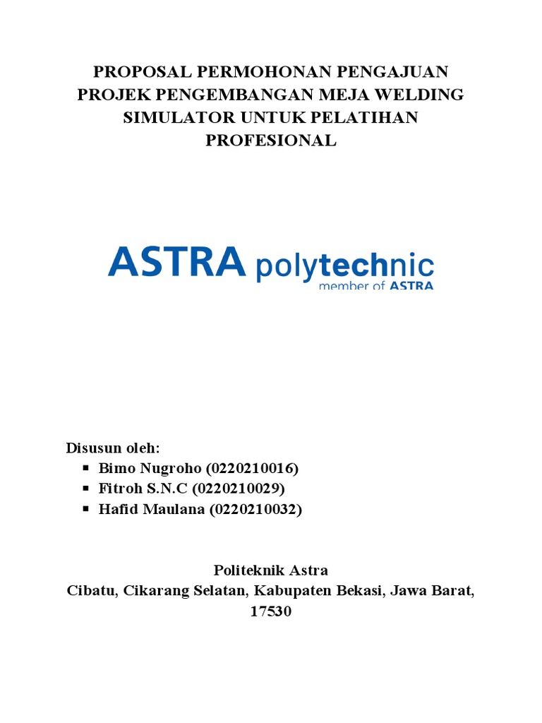 Proposal Permohonan Pengajuan Projek Pengembangan Meja Welding Simulator | PDF